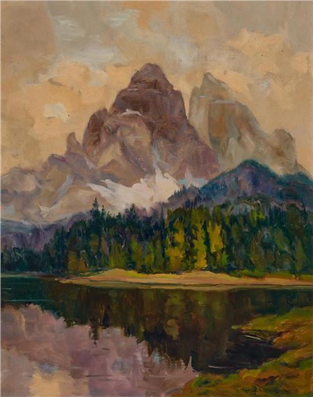Peter A. Panow | Swiss Alpine Landscape with Lake Reflection (1940s ...