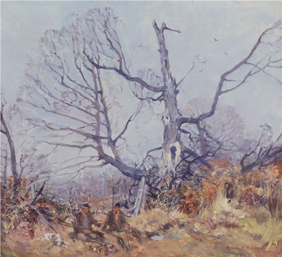 Malcolm Stephens Parcell | Hunters with Dog in a Winter Landscape (1985 ...