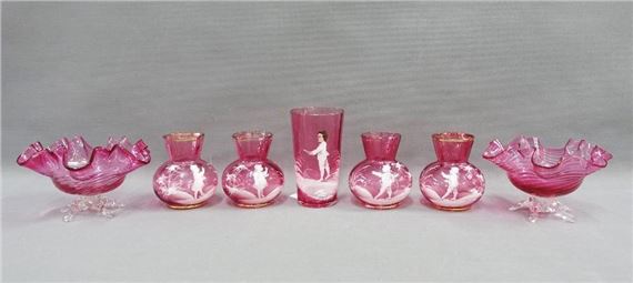 Mary Gregory | Collection of Mary Gregory glass and a pair of cranberry ...