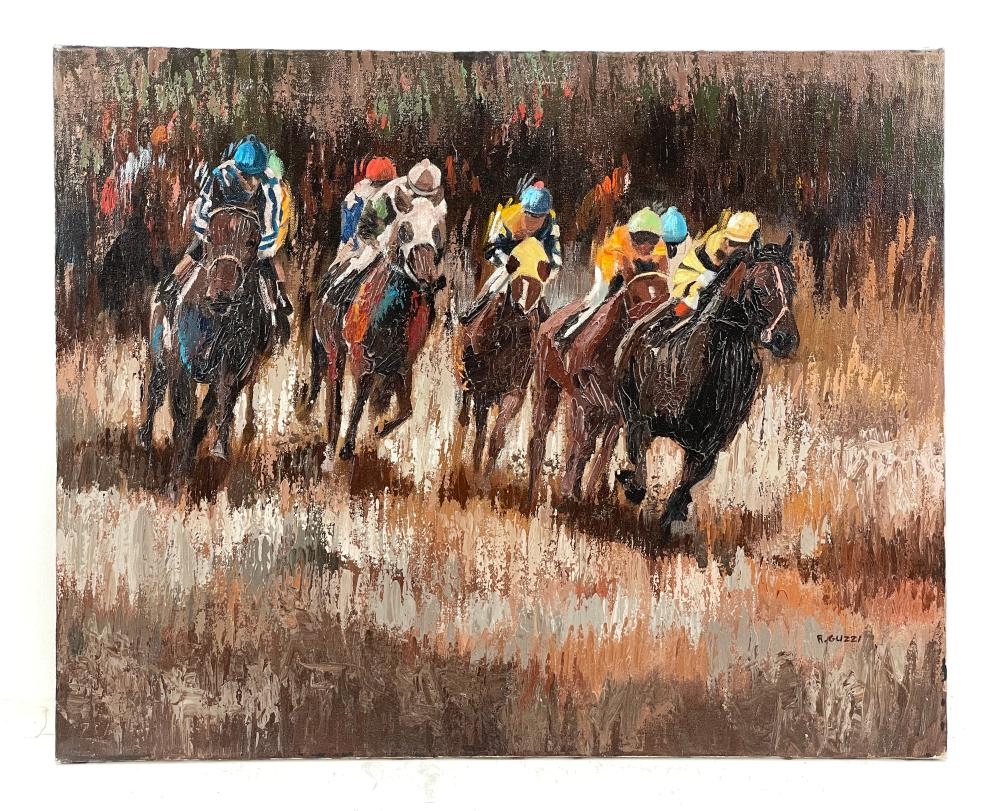 Rita Guzzi | RITA GUZZI HORSE RACING OIL ON CANVAS (1667) | MutualArt