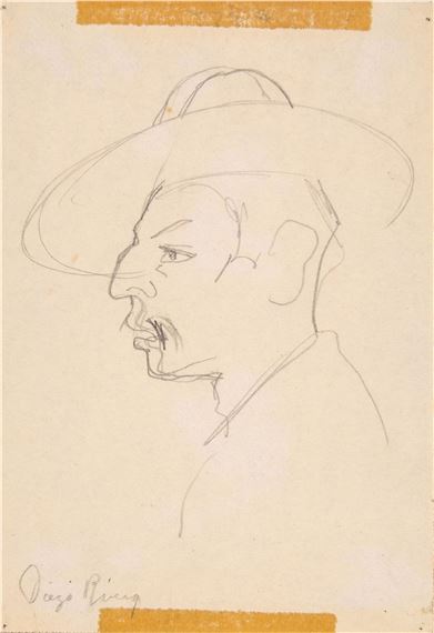 Diego Rivera | Porträt eines Mannes mit Hut im Profil | MutualArt