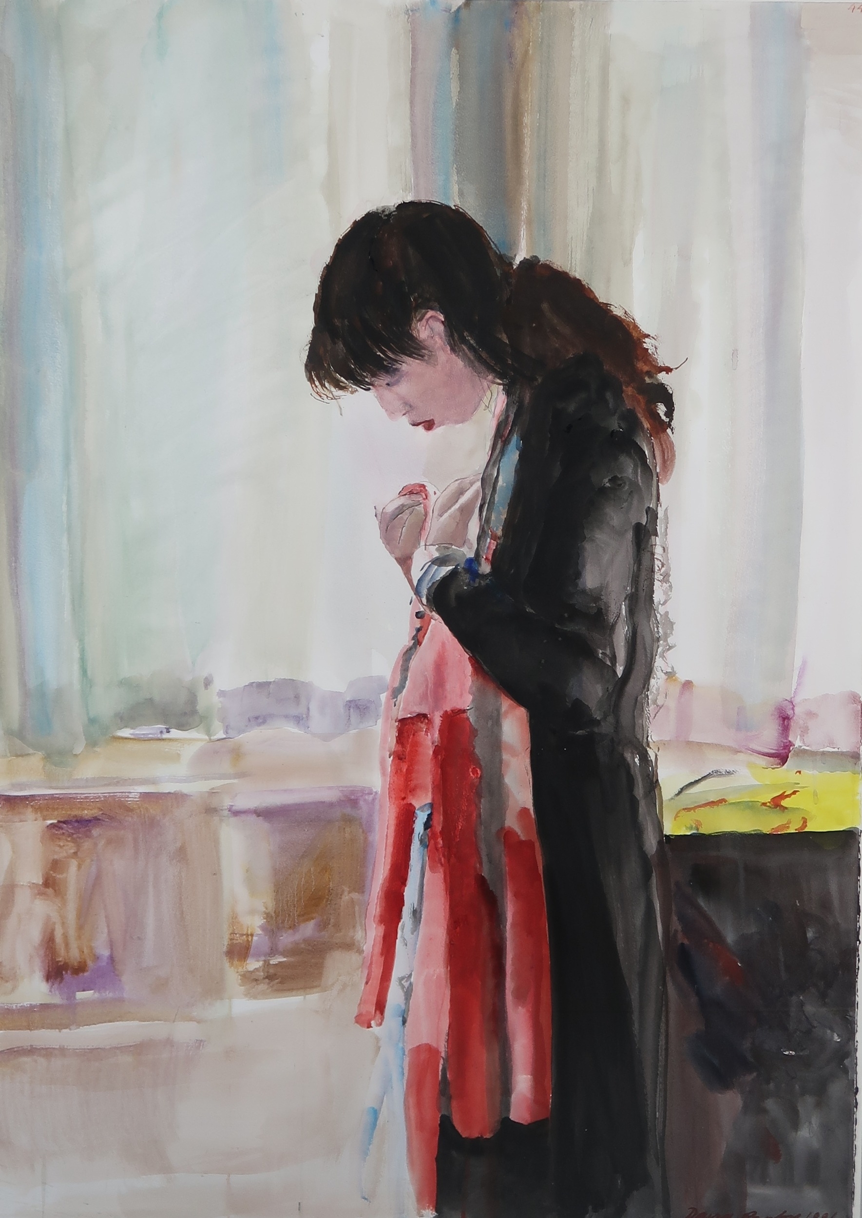 David Remfry | WOMAN STANDING IN AN INTERIOR (1991) | MutualArt