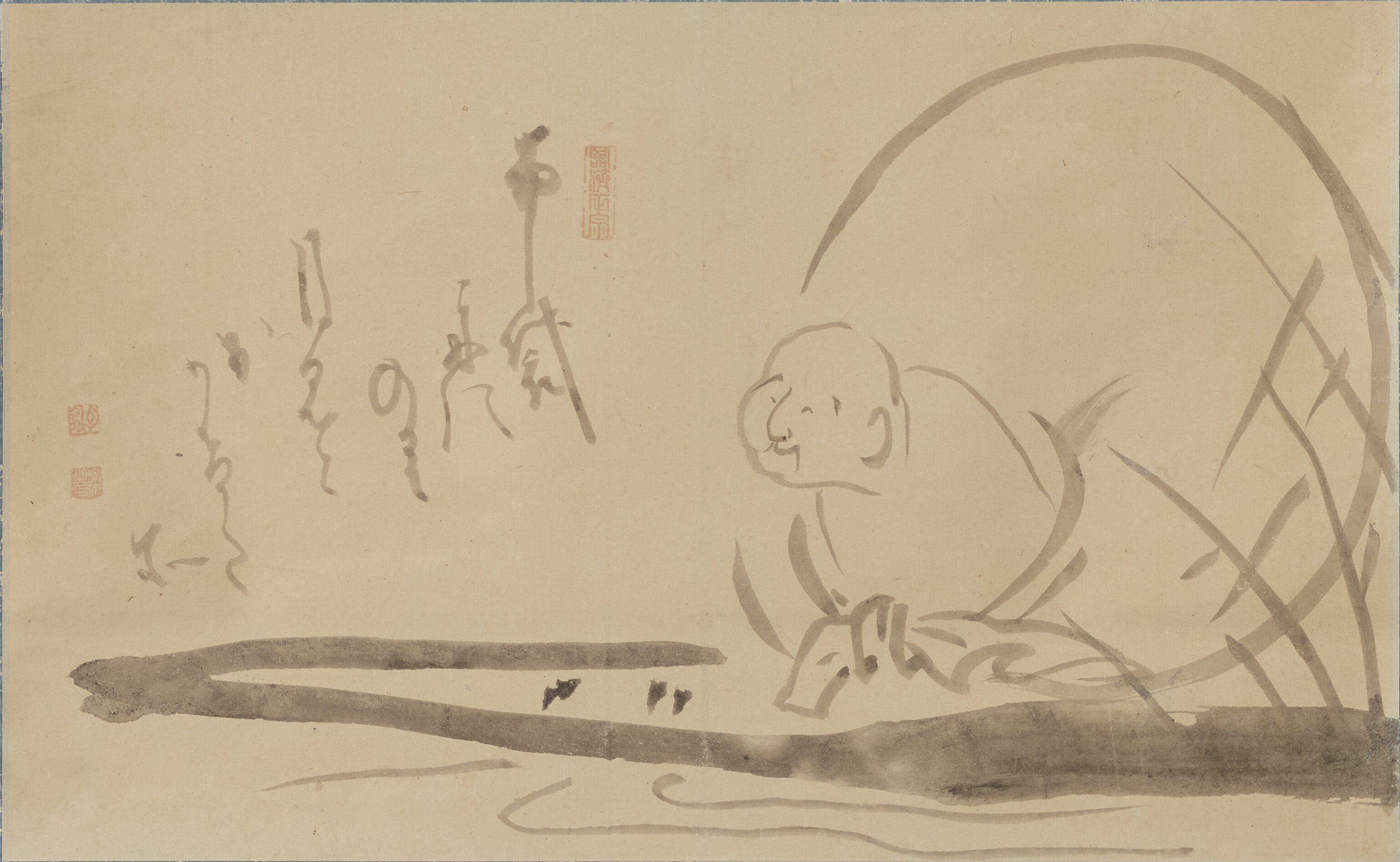 Hakuin Ekaku | Hotei admiring the moon | MutualArt