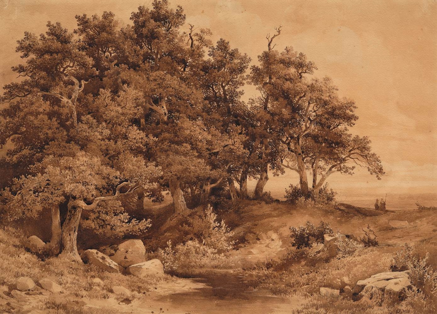 Alexandre Calame | Landscape with trees by a stream | MutualArt