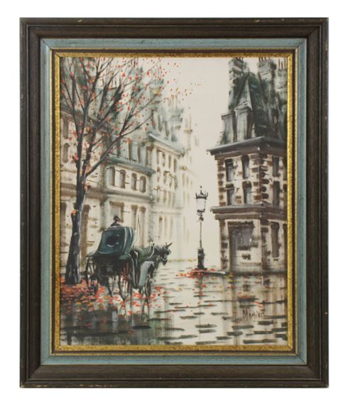 Lawrence Monier | Street Scene with Horse-Drawn Carriage | MutualArt