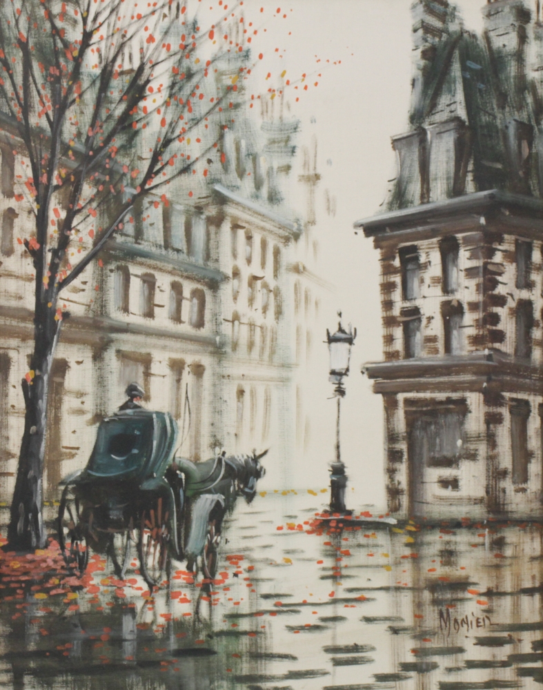Lawrence Monier | Street Scene with Horse-Drawn Carriage | MutualArt