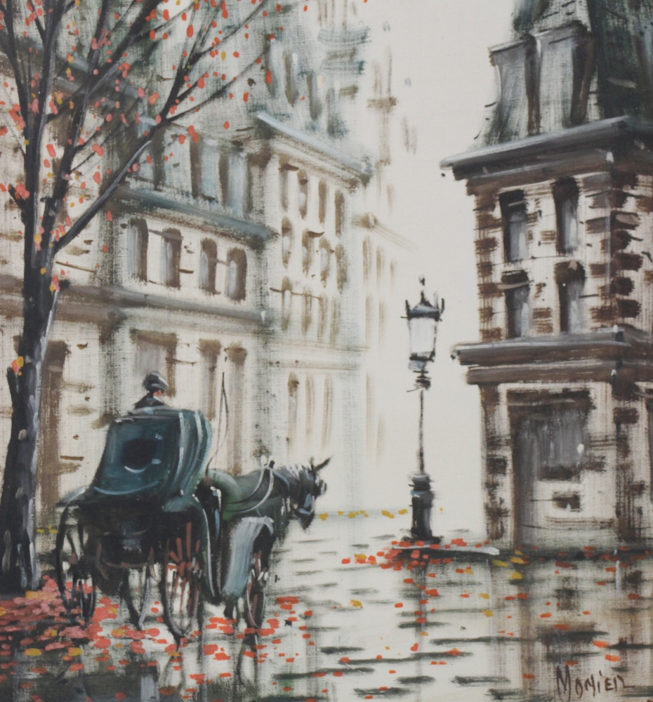 Lawrence Monier | Street Scene with Horse-Drawn Carriage | MutualArt