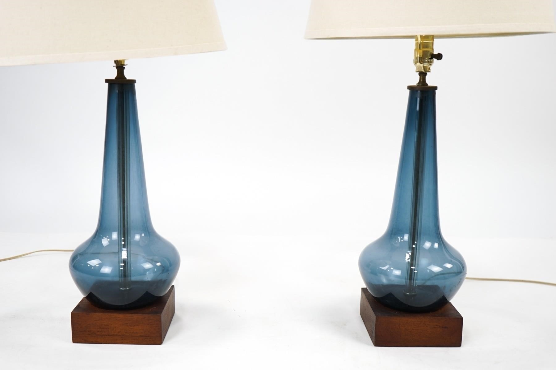 Kastrup Holmegaard | Pair of Blue Holmegaard Glass and Teak Table Lamps ...