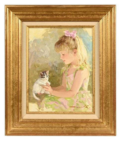 Konstantin Razumov | Young girl with kitten | MutualArt