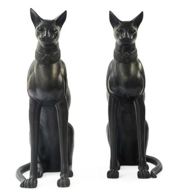 A. Tiot | Pair of Egyptian Style Bronze Cat Guardian Statues | MutualArt