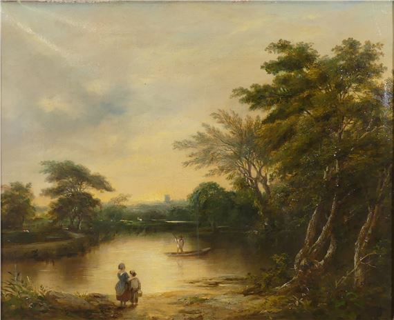 Robert Burrows | The River at Dedham with church tower beyond (1863 ...