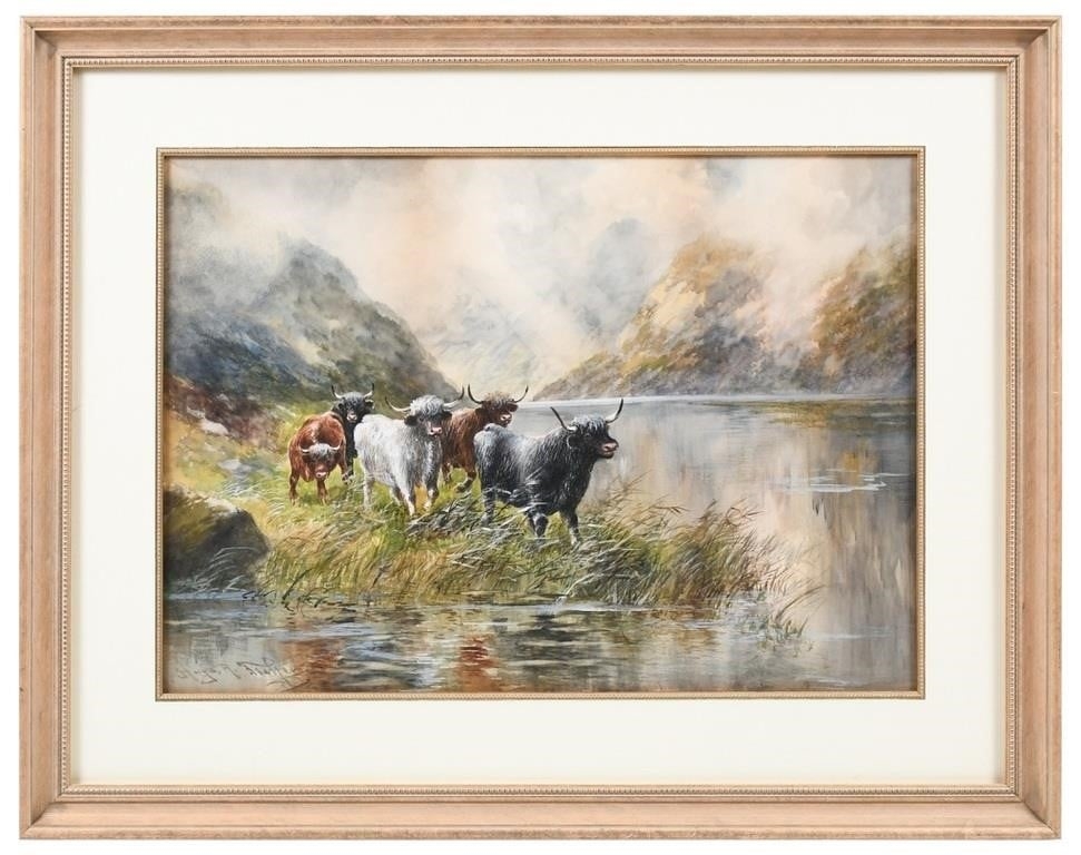 Hugo Anton Fisher | Highland Cattle near Water | MutualArt