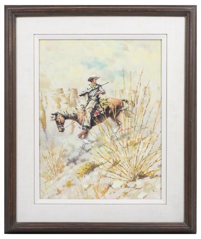 Jerome Podwil | Cowboy on Horseback with a Rifle in a Western Landscape ...