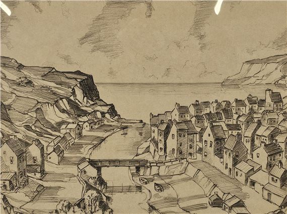 R. L. Smith | A framed and glazed pencil sketch depicting the harbour ...