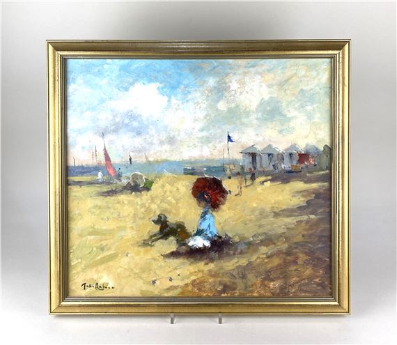 John Ambrose | 'The lady with the parasol' beach scene | MutualArt