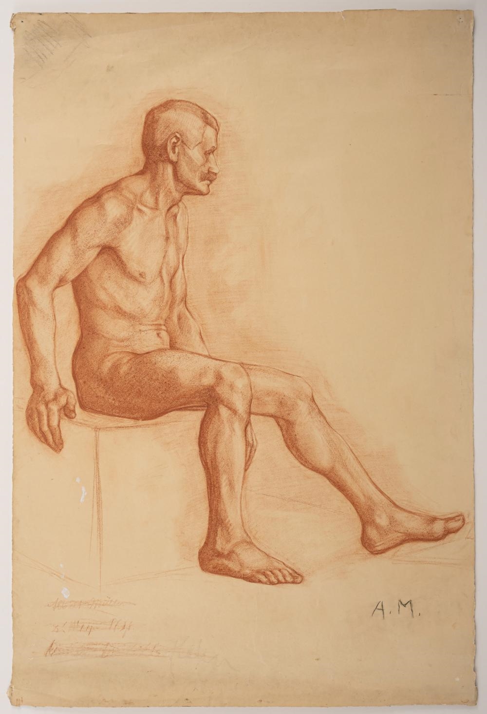 Albert Mueller | Seated male nude. (1884) | MutualArt