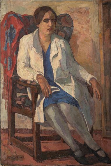 Luise Deicher | Self-portrait, seated in a painter's smock, 1928. (1891 ...