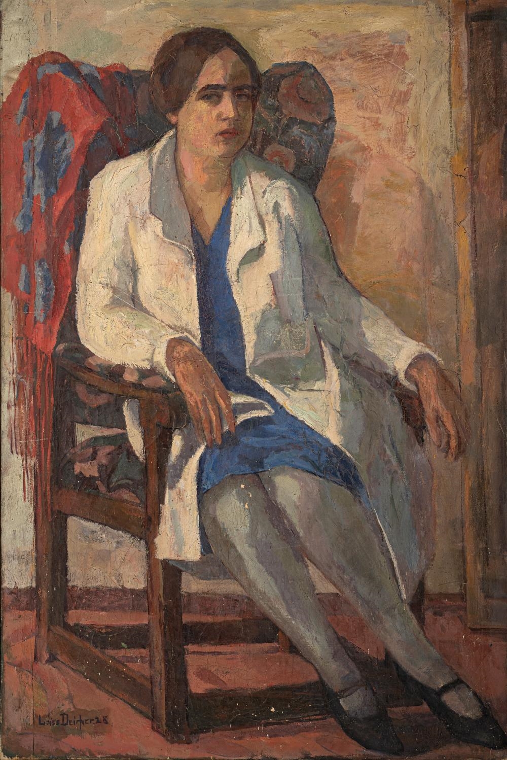 Luise Deicher | Self-portrait, seated in a painter's smock, 1928. (1891 ...