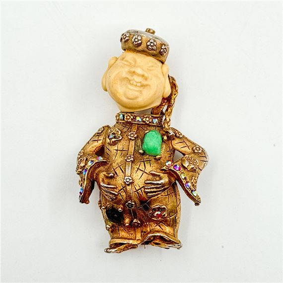 Copyright | Vintage HAR Laughing Buddha Figurine Gilt Jeweled Brooch ...