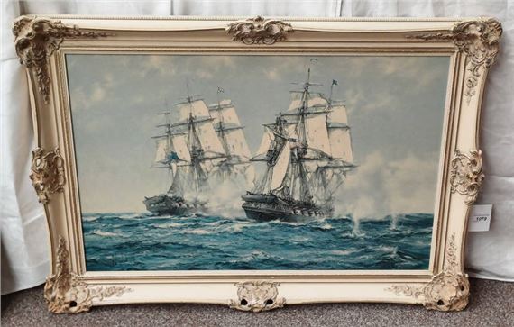 Montague Dawson | java & constitution label to reverse gilt framed ...