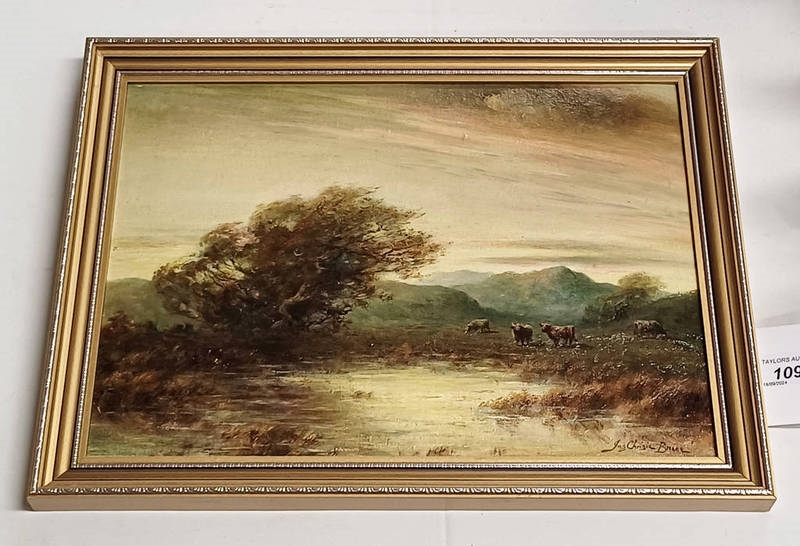 James Christie Bruce | cattle at sunset signed gilt framed oil on board ...