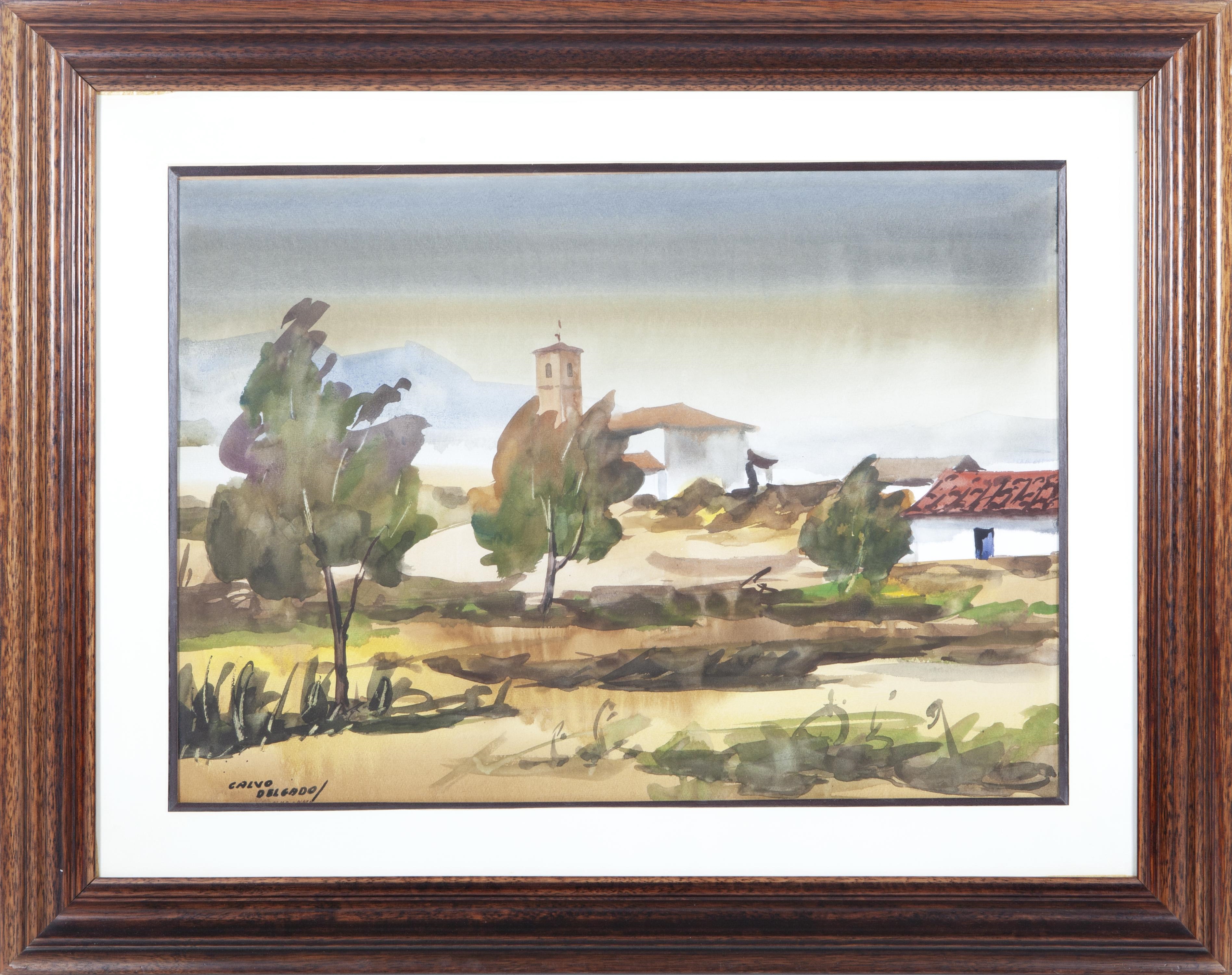 Calvo Delgado | PAISAJE CON ÁRBOLES E IGLESIA | MutualArt