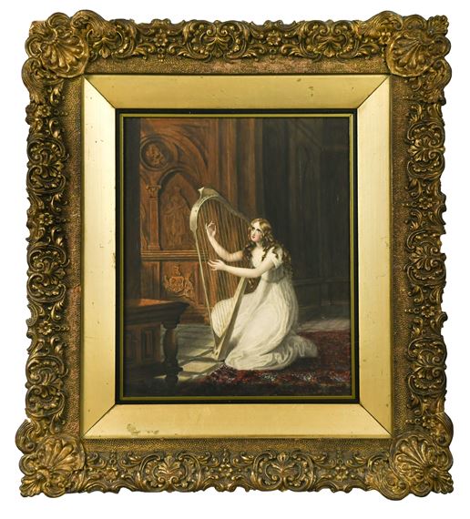 Daniel Maclise | A young woman playing an Irish harp in an ornate ...