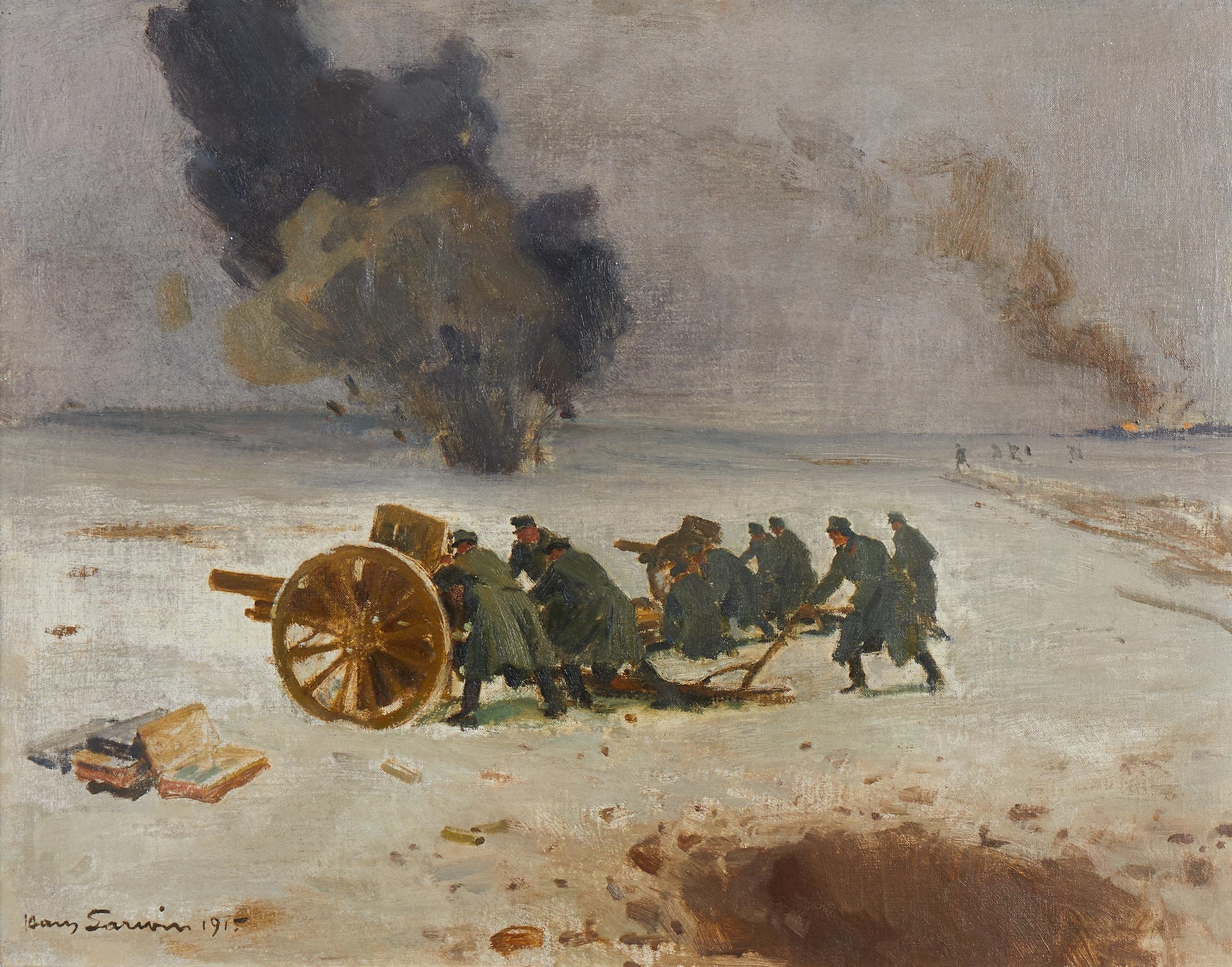 Hans Larwin | (Wien 1873-1938) Feldkanonen im Feuer (1915) | MutualArt