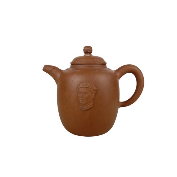 Zhou Guizhen | A zisha teapot molded with figure head of Mao Zedong ...