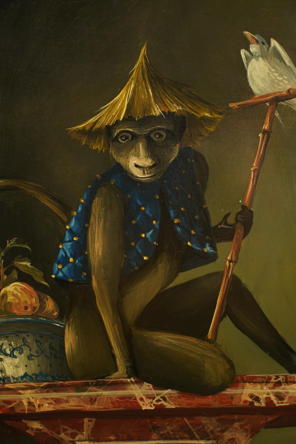 Bob Christian | Monkey with Bird and Fruit on Pedestal (20th Century ...