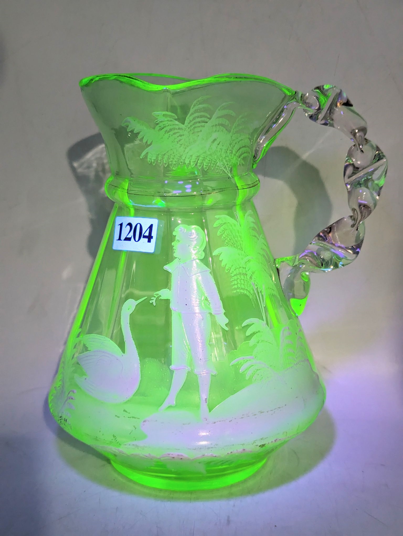Mary Gregory | MARY GREGORY URANIUM GLASS JUG | MutualArt