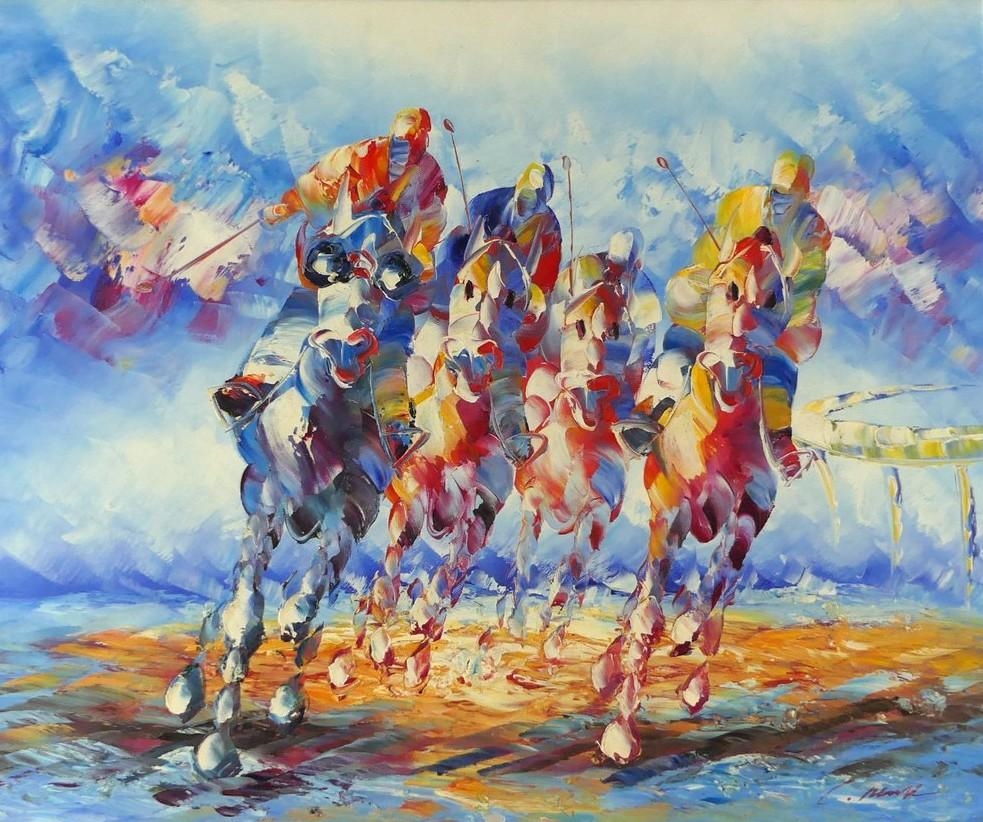 Anthony Vecchio | A modern acrylic painting on canvas depicting jockeys ...