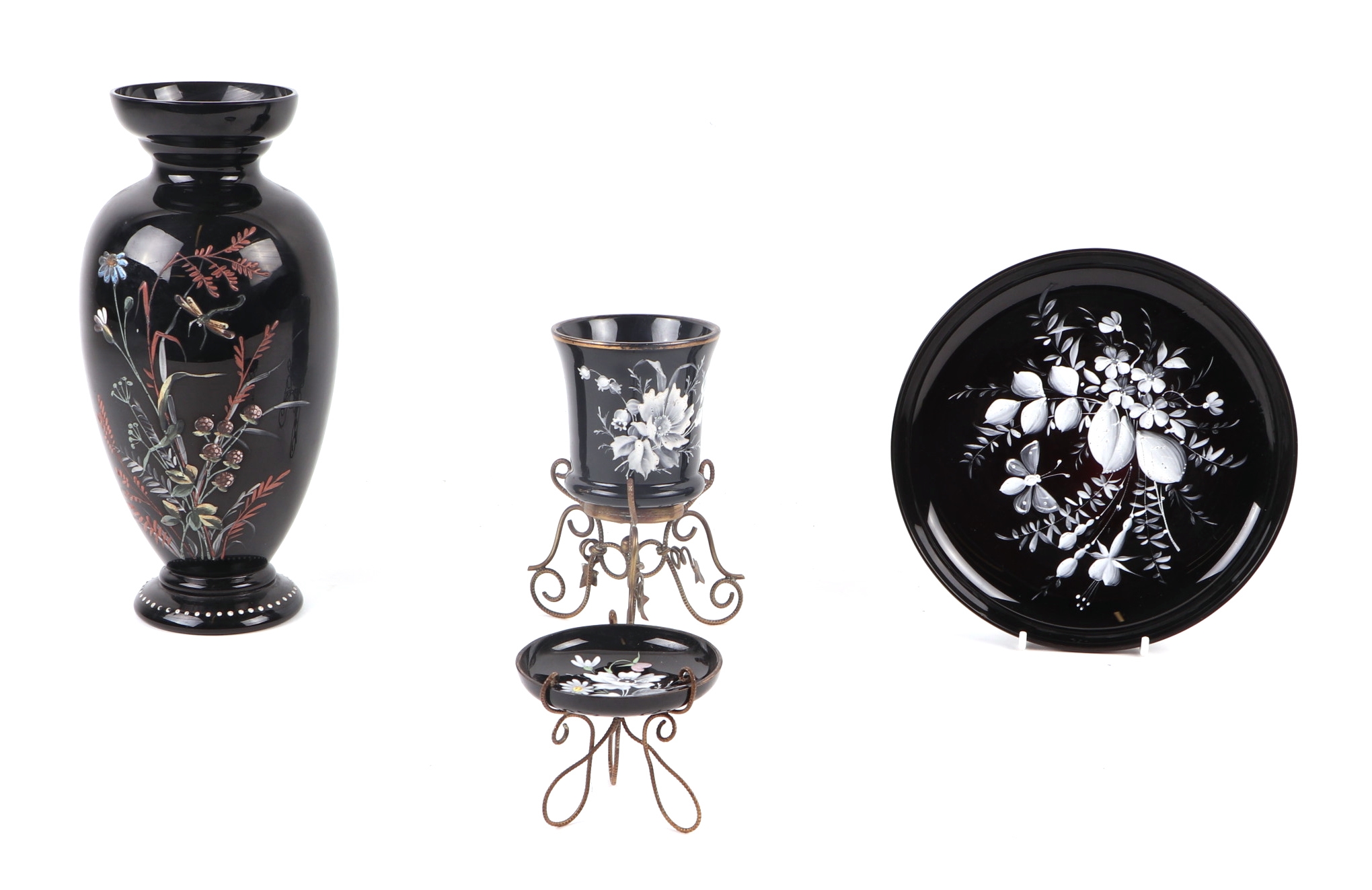 Mary Gregory | A group of four Victorian Mary Gregory style enamelled ...