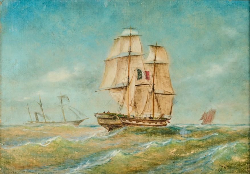 William Haskell Coffin | Sailboat with French flag | MutualArt