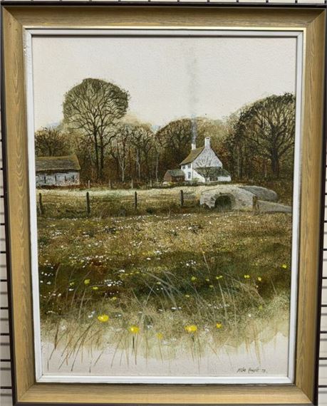 Mike Knight | Mike Knight Cottage by a bridge Oil on board Signed ...