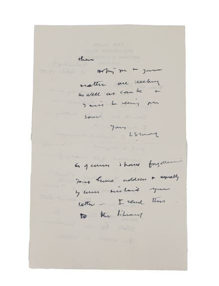 Laurence Stephen Lowry | A handwritten letter to Harold Smith Esq ...