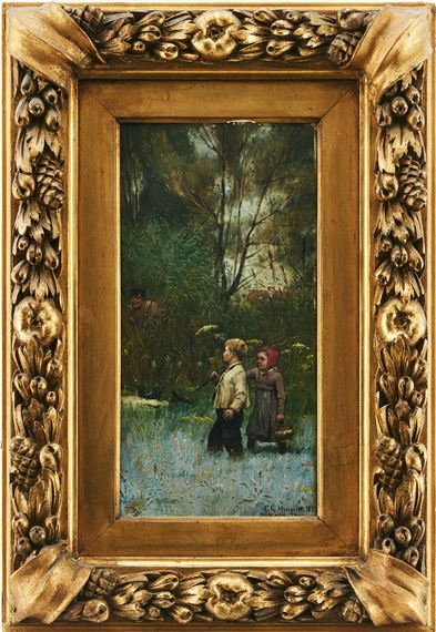 Carl Gustaf Hellqvist | Pojke och flicka med metspö (1880) | MutualArt