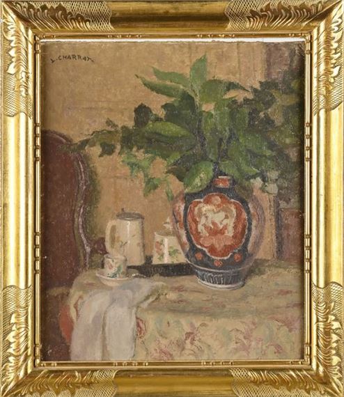 Louis Charrat | Still life with Japanese vase and English tea set (1946 ...