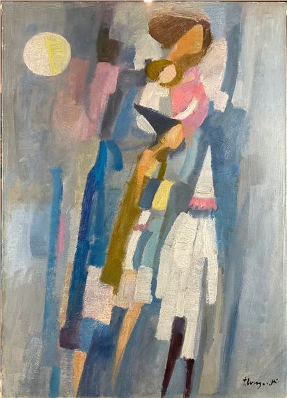 Trento Longaretti | Donna con bambini in maschera (1973) | MutualArt