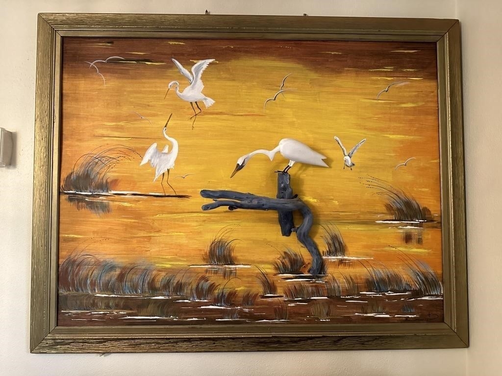 Ron Stillwell | RON STILLWELL O/C W/ WOOD CARVING BIRDS | MutualArt