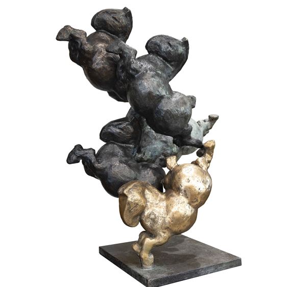 Christian Peschke | Große monumentale Bronzestatue mit Pferden (1946 ...