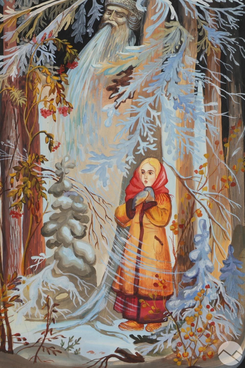 Demetrij Achkasov | An original vintage watercolor painting on paper depicting a figural winter ...