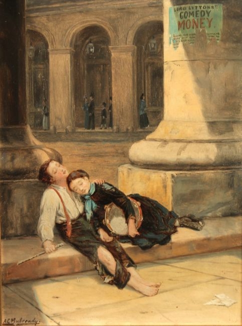 Augustus Edwin Mulready | Impoverished child street performers asleep ...