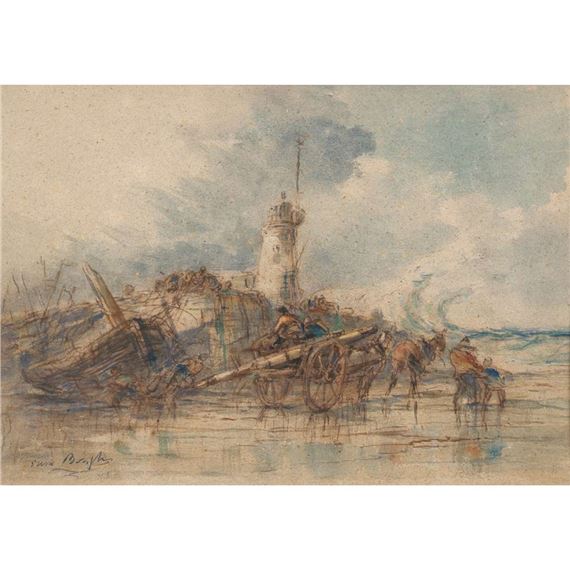 Sam Bough | HARBOUR SCENE WITH FIGURES SALVAGING | MutualArt
