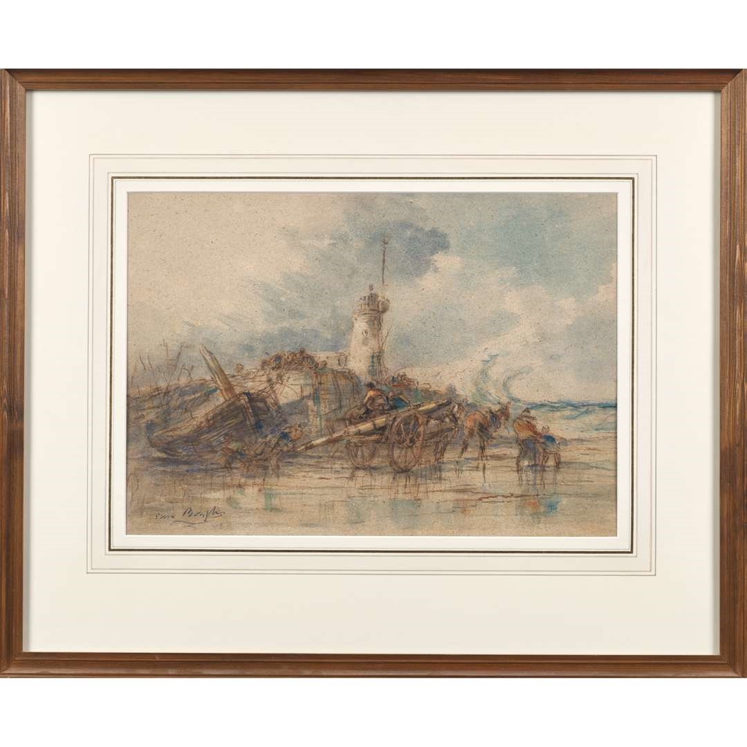 Sam Bough | HARBOUR SCENE WITH FIGURES SALVAGING | MutualArt