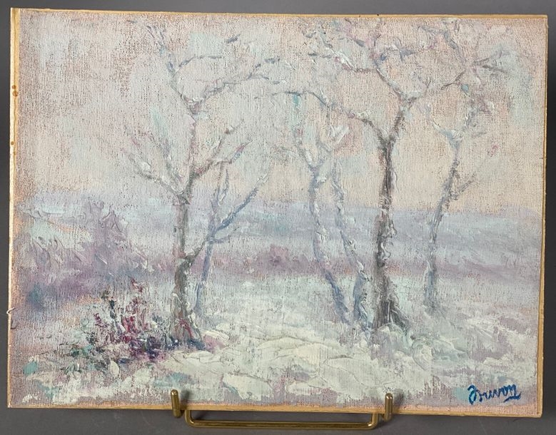 Jean Drevon | Campagne sous la neige au crépuscule Huile sur toile ...