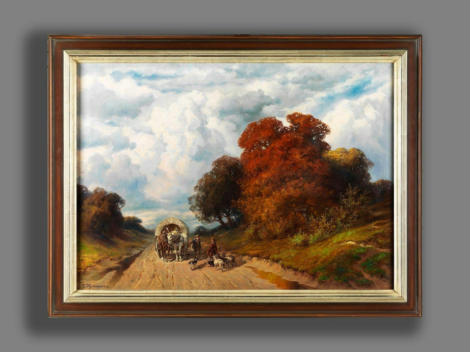 Désiré Thomassin | BREITER FELDWEG MIT PLANWAGEN UND BAUERN IM GESPRÄCH ...