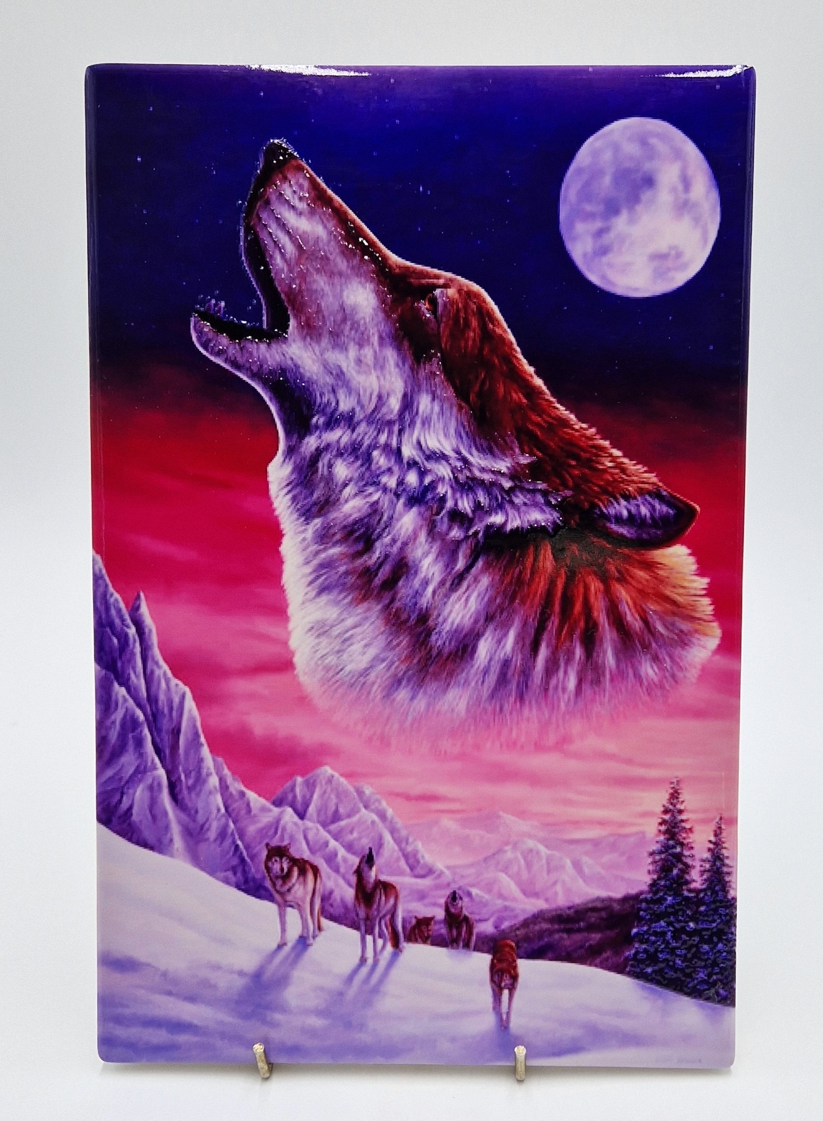 Howling Wolf | CERAMIC Large 30cm x 20cm TUBELINED WALL PLAQUE HOWLING ...