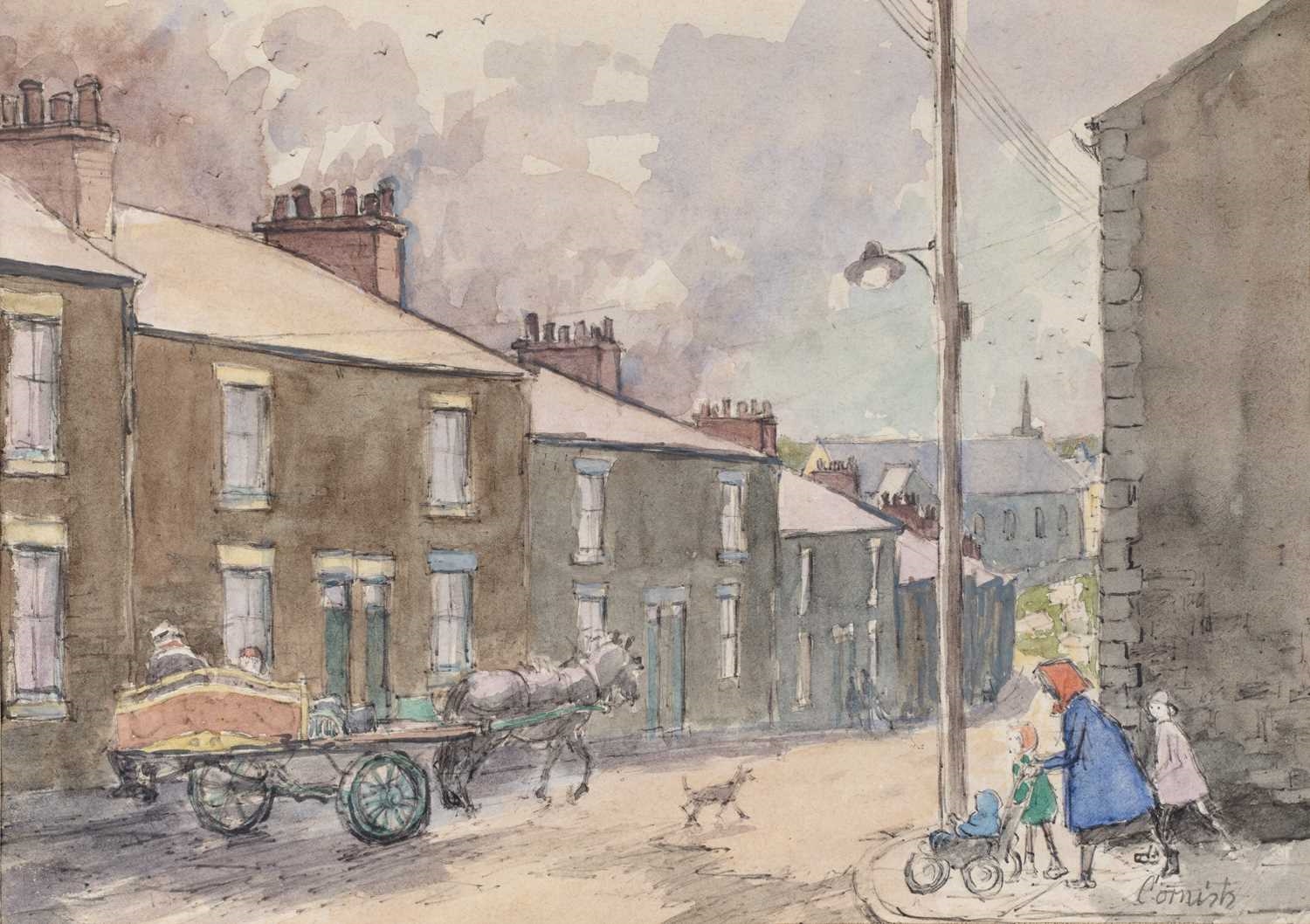 Norman Cornish | Street scene with horse and cart (1933) | MutualArt