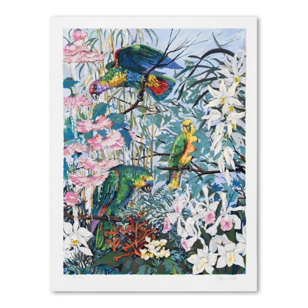 John Powell | Parrots & Hibiscus Limited Edition Serigraph | MutualArt
